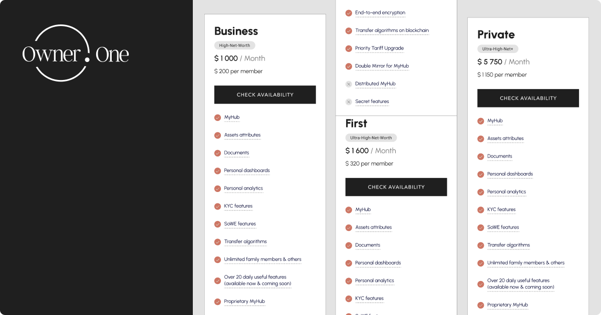 Start Using Owner.One - Choose a Tariff for Secure Asset Transfer